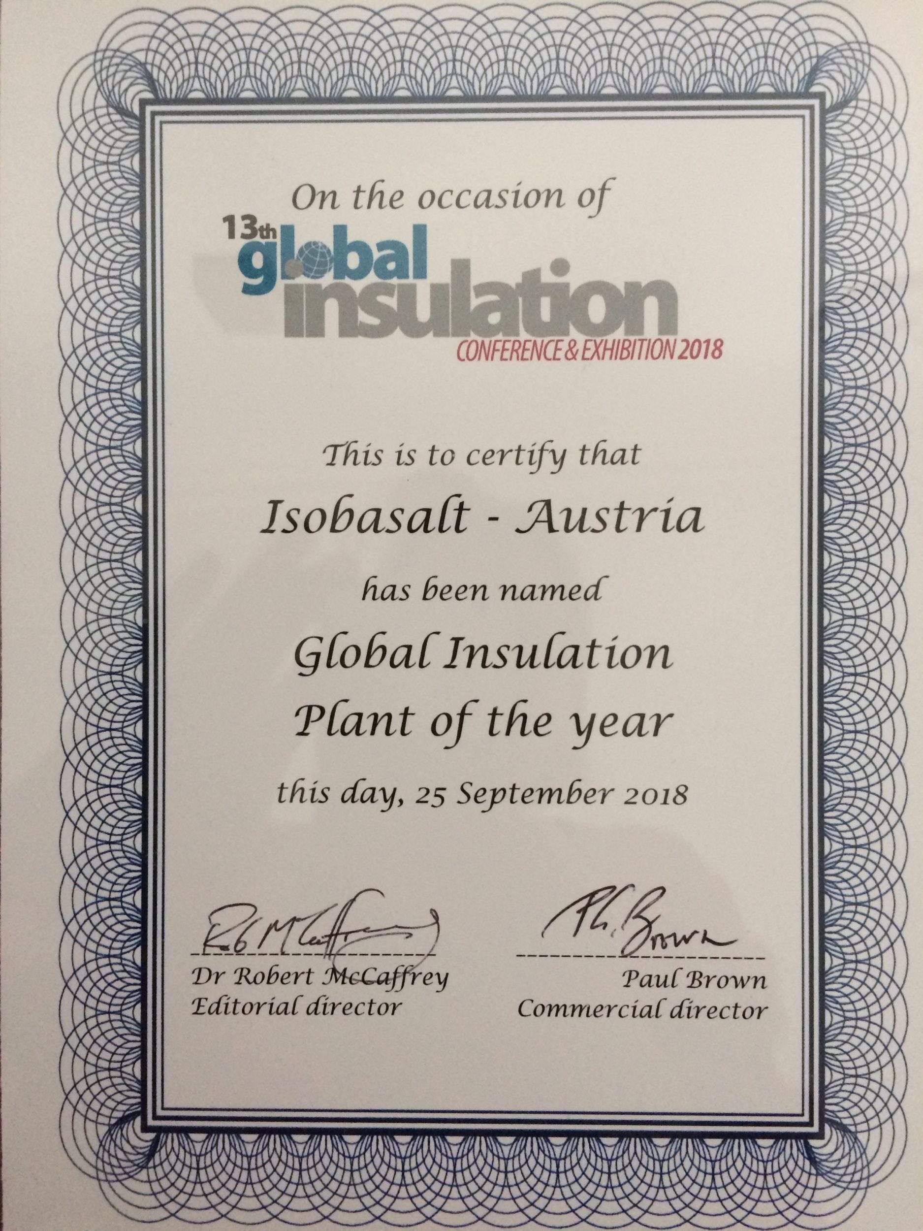 Global Insulation Award 2018 - IBE